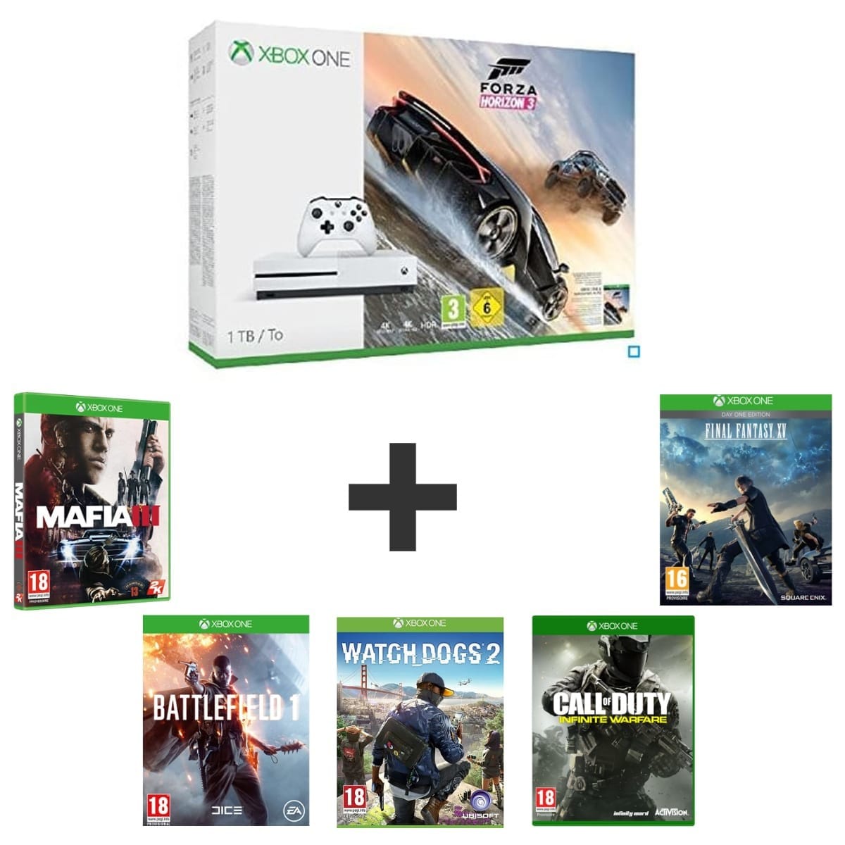Bon plan Xbox One S 1To + Forza Horizon 3 (ou Gears 4) + FF 15 + Watch ...